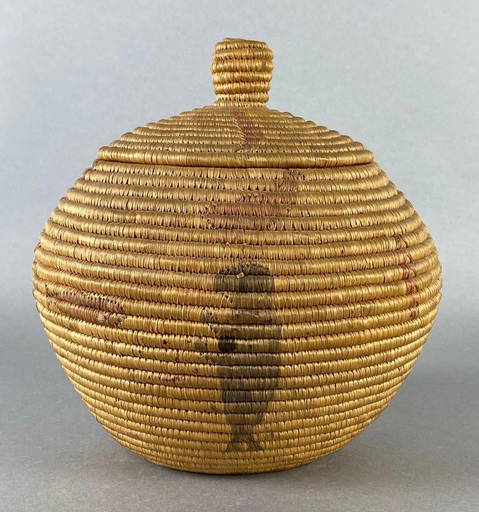 Native Alaskan Otter And Fish Patterned Woven Basket