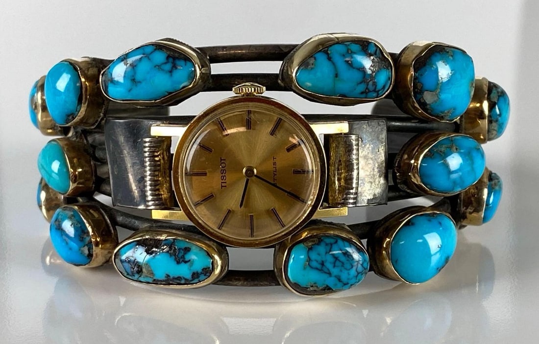 Sterling Silver Tissot Stylist Watch With Turquoise Stones Auction