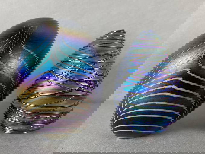 Group Of 2 Iridescent Glass Egg Paperweights
