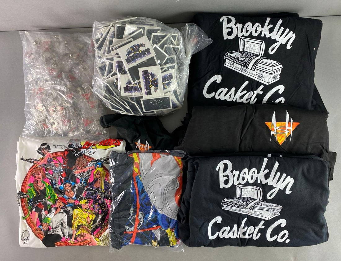 Group Of Assorted Comic Book Shirts And Pins And More Auction