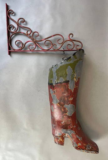 Large Antique Cowboy Boot Tin Trade Sign