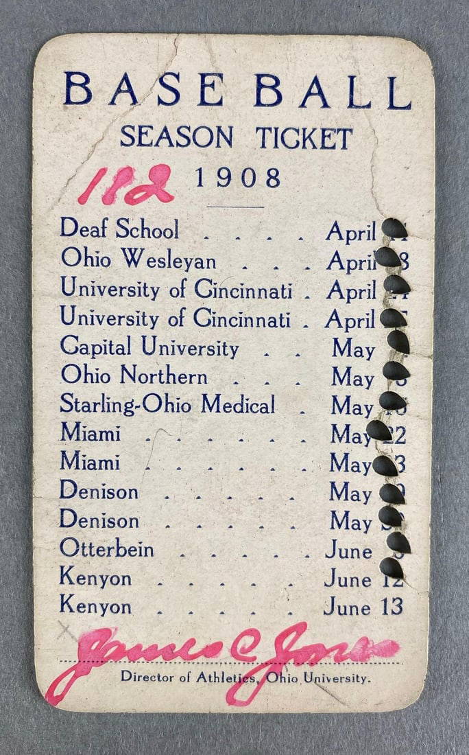 1908 Ohio University Baseball Season Ticket Auction