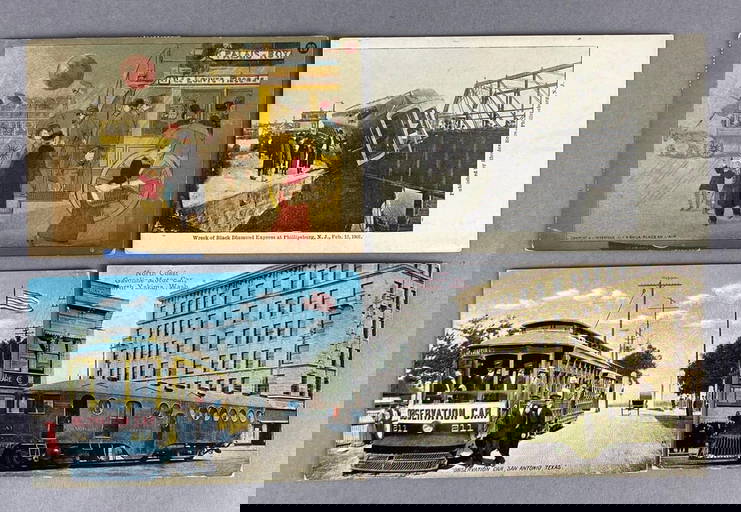 Postcards 12 Trolley And Railroad