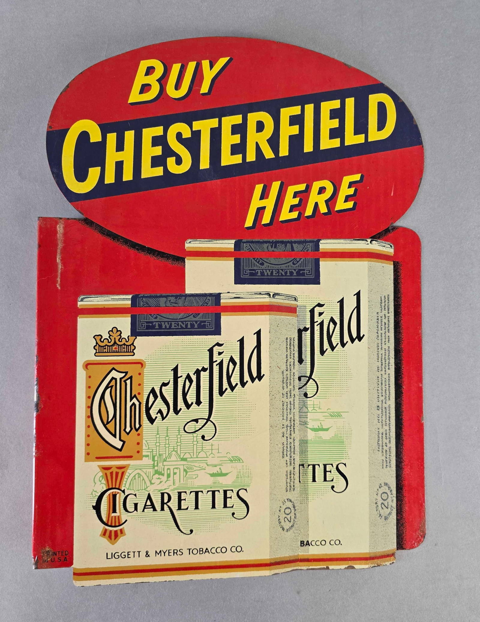 Vintage Chesterfield Cigarettes Metal Advertising Flange Sign Auction