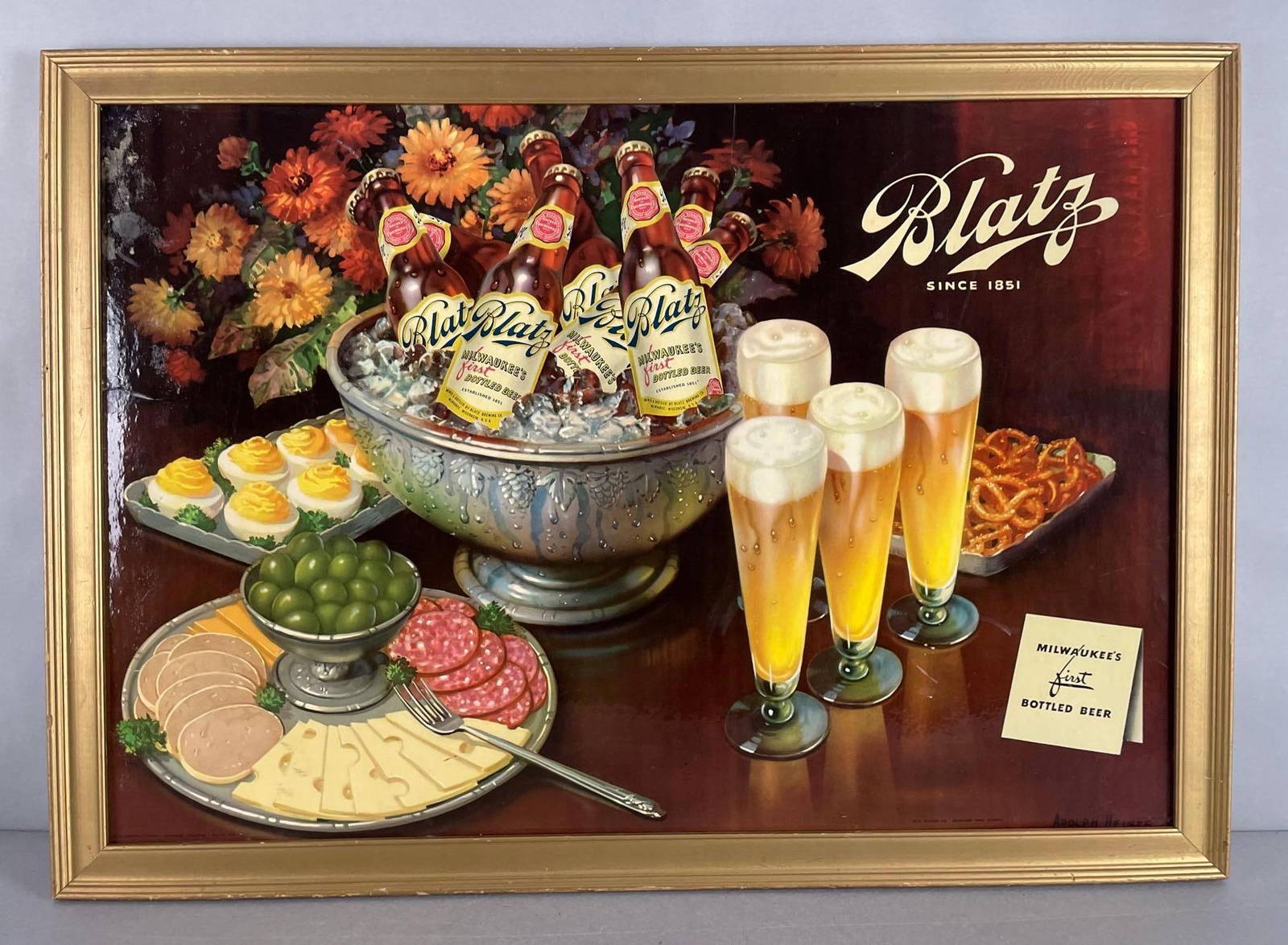 Vintage Blatz Milwaukees First Bottled Beer Cardboard Advertising Sign ...