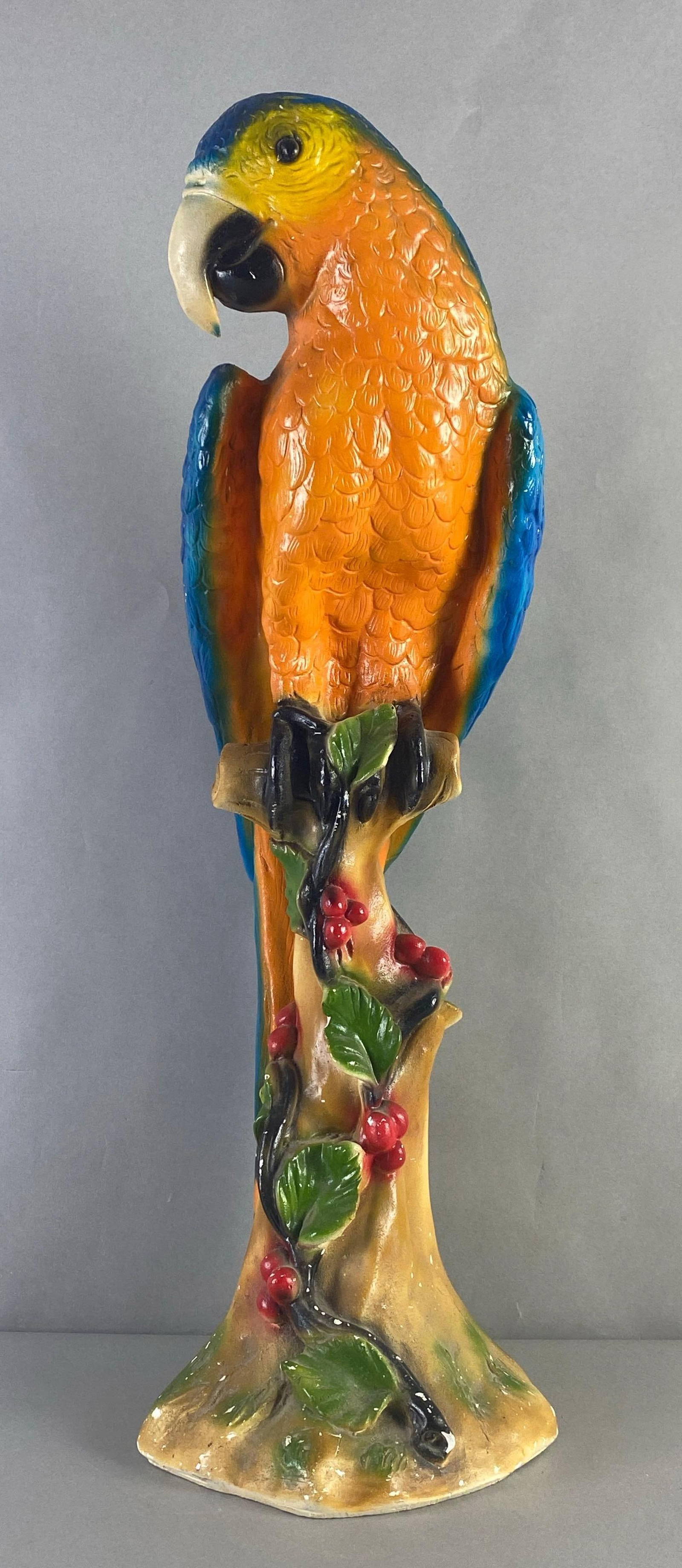 Large Plaster Perching Parrot Statue Auction