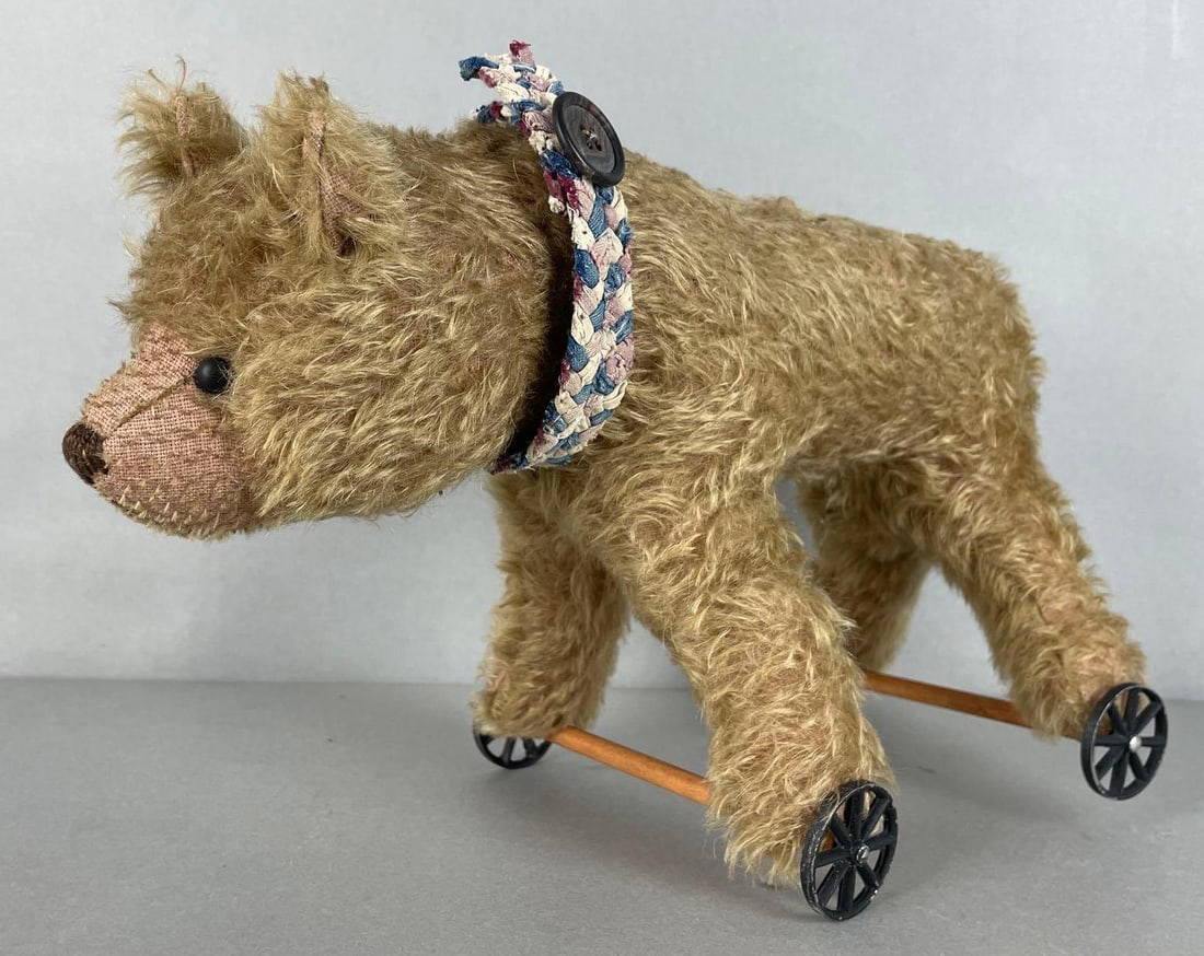 Vintage Plush Bear On Wheels Pull Toy Auction