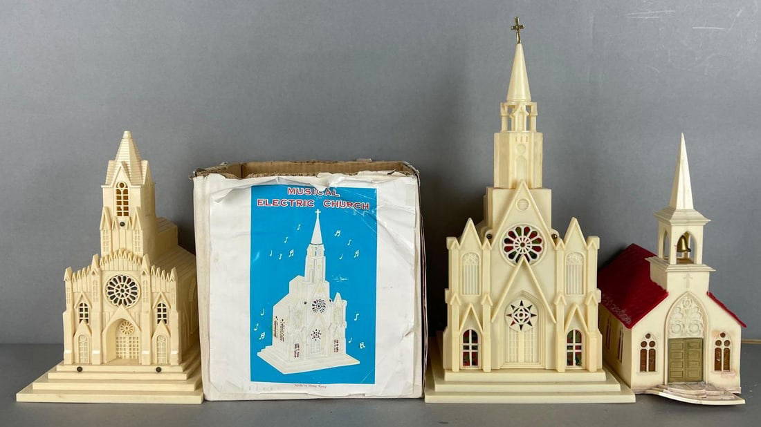 Group Of Christmas Plastic Music Box Churches Auction