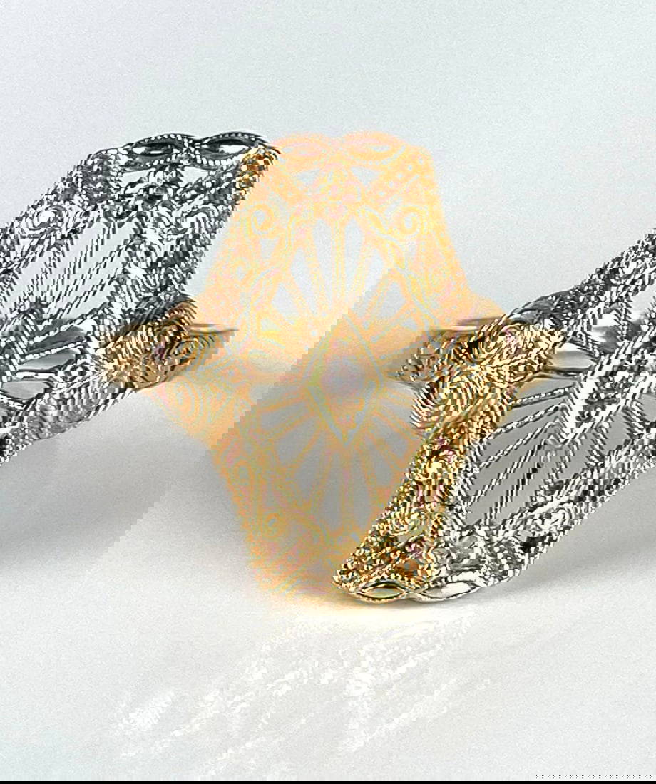 14k Gold Diamond Filagree Ring Auction