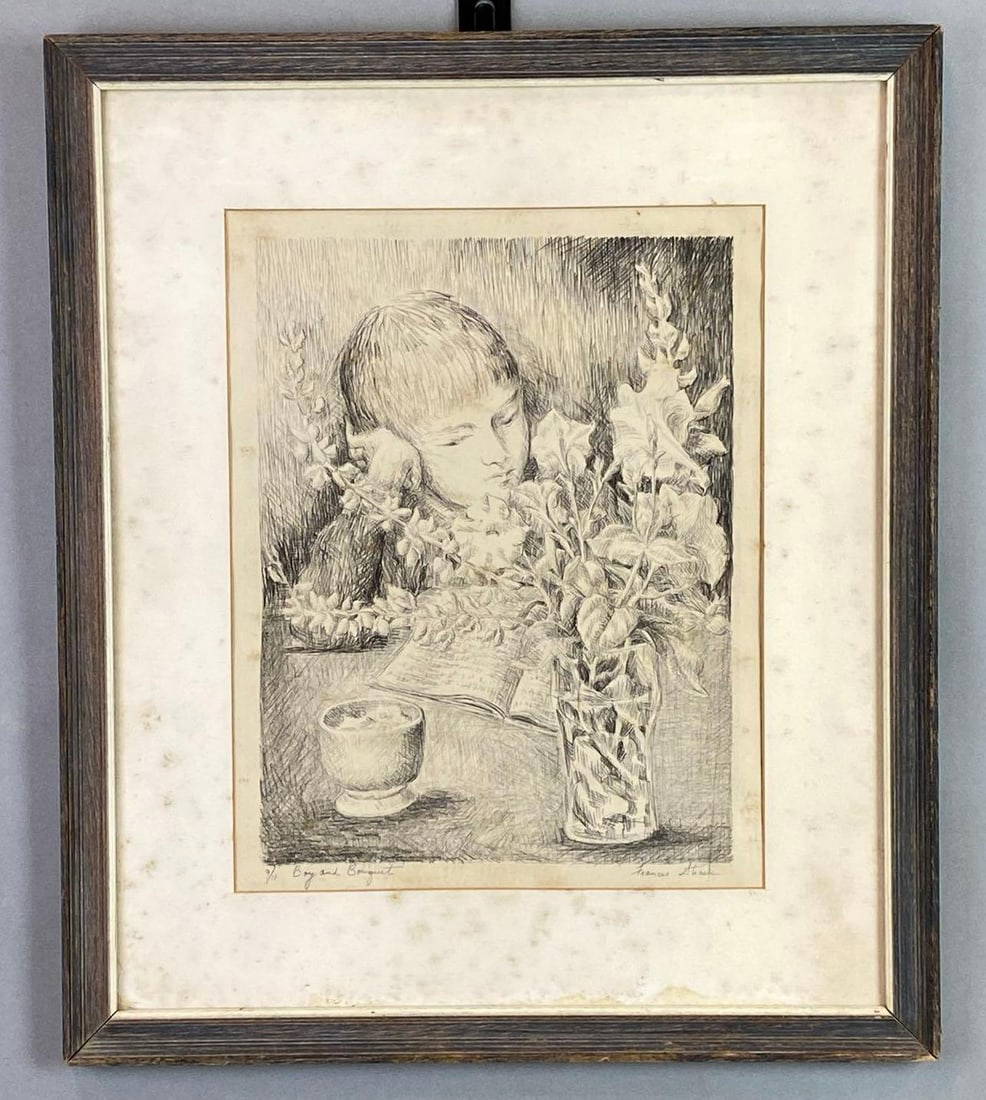 Frances Strain Boy And Bouquet Etching On Paper Auction
