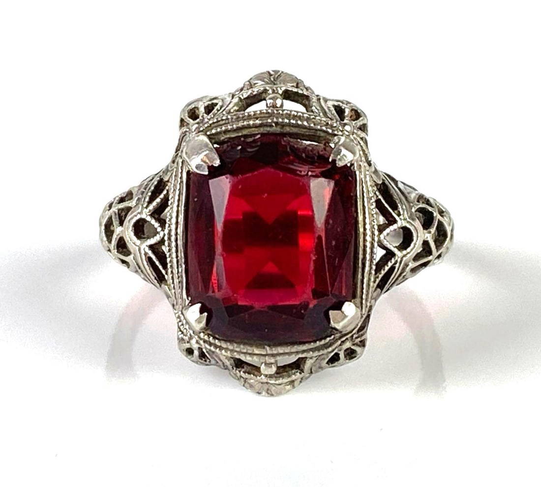Sterling Silver Red Cz Ring Auction