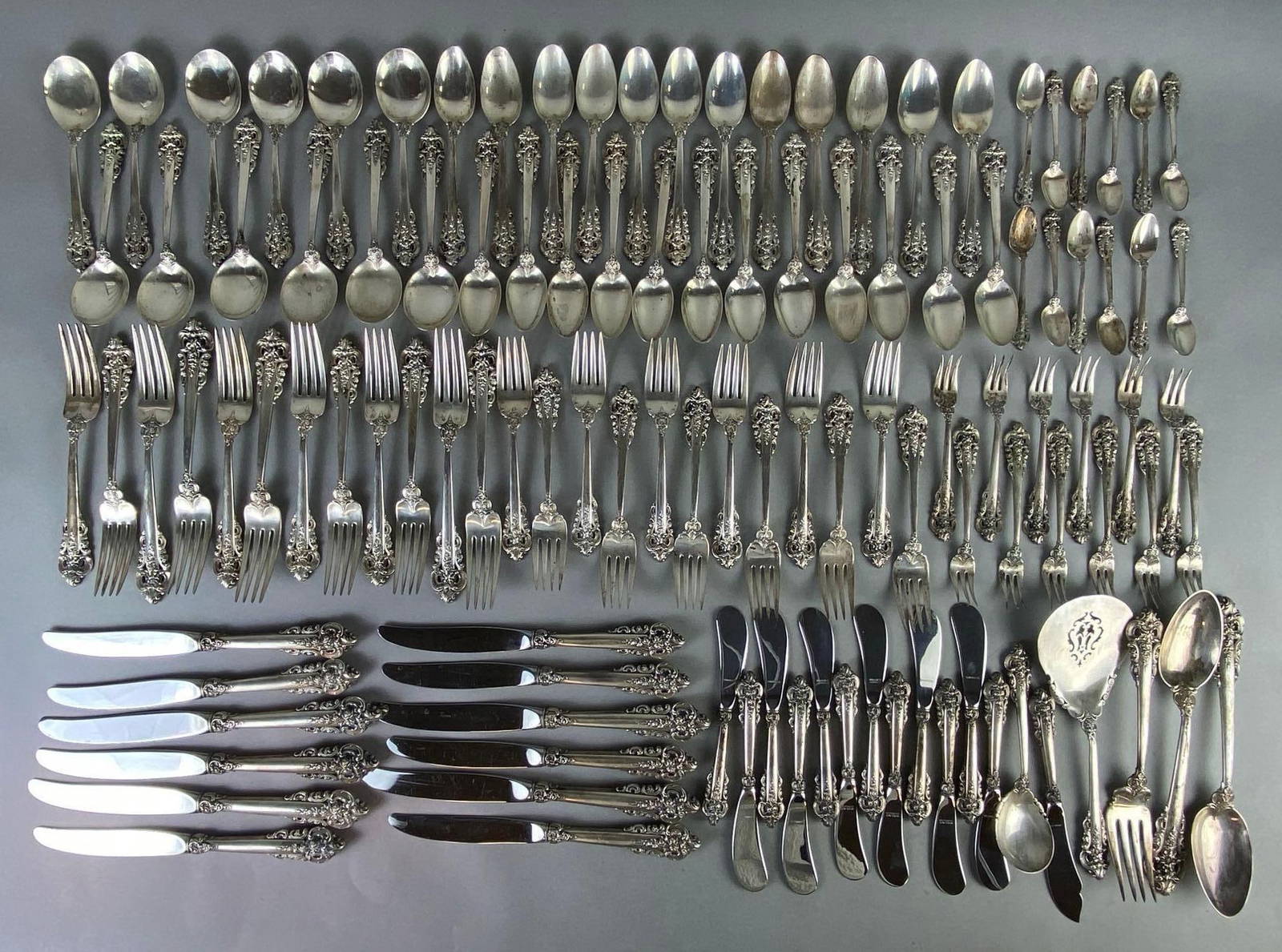 Wallace Sterling Silver Grand Baroque Pattern Flatware Set Auction