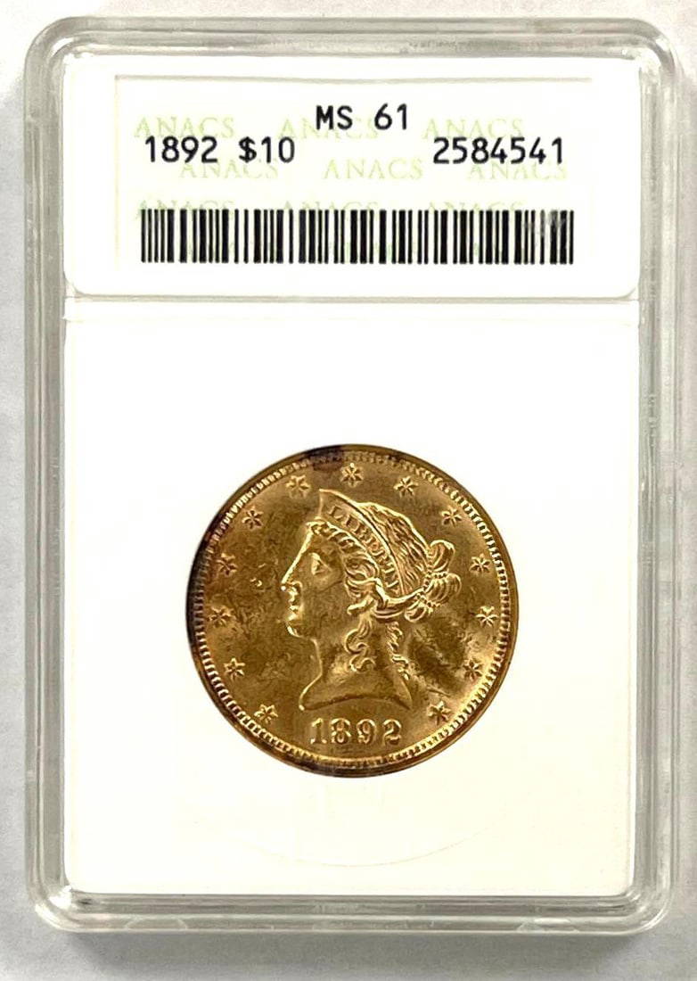 1892 $10 Us Gold Liberty Anacs Ms61 Auction
