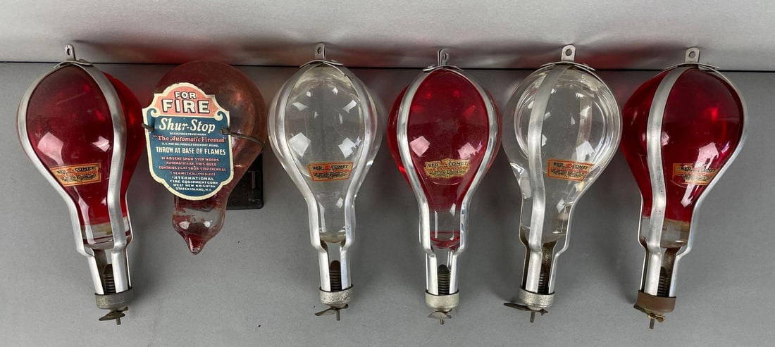 Group Of Vintage Red Comet Glass Fire Extinguisher Bulbs Auction