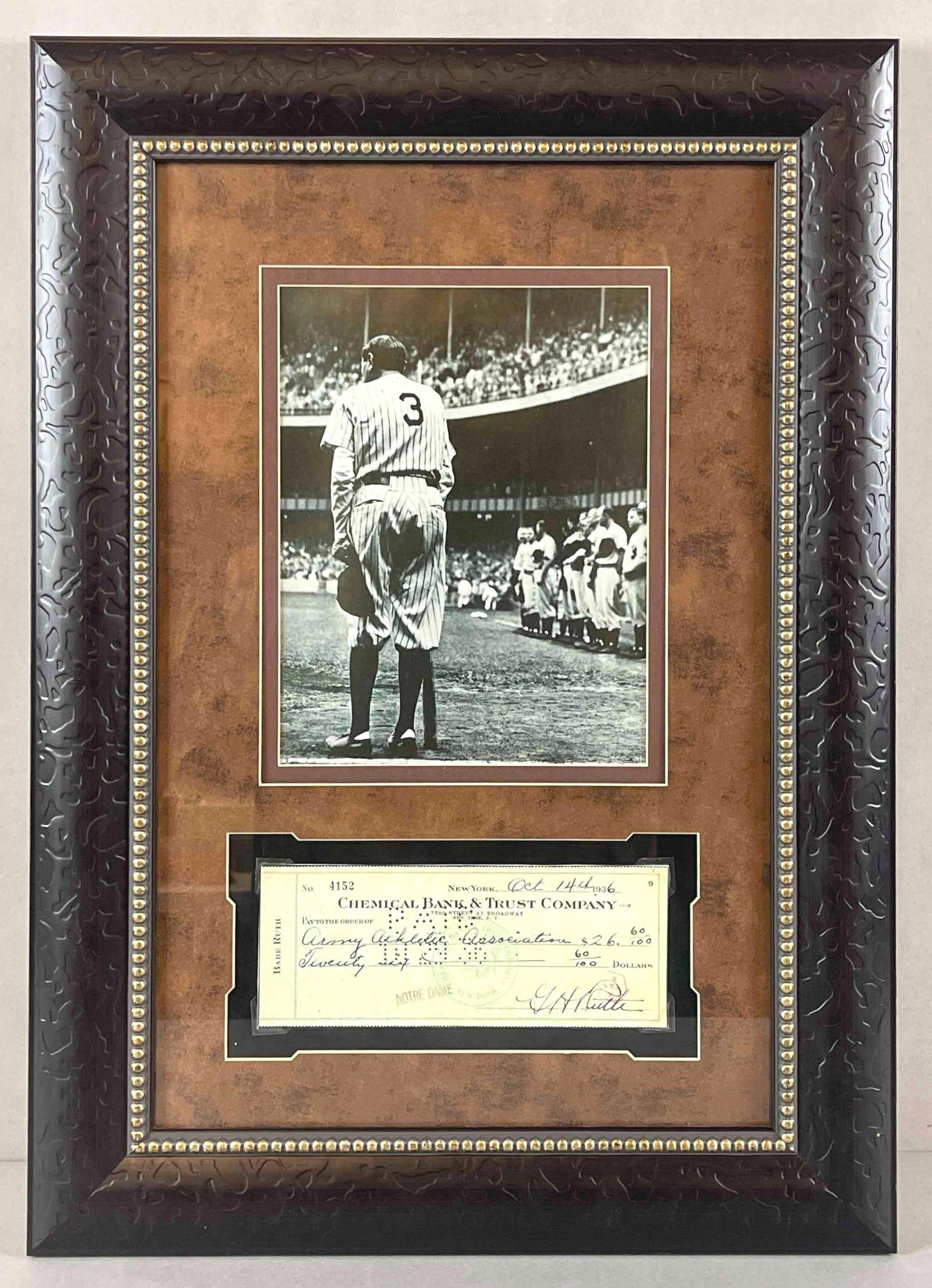 Framed Babe Ruth Final Farewell Photo And 1936 Signed Check ...