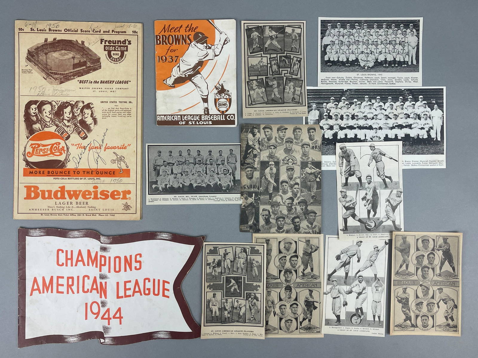 1944 St. Louis Browns A.l. Champions Book And Memorabilia Auction
