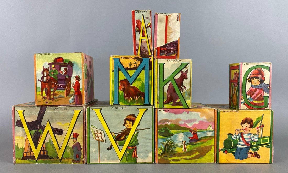 Antique Victorian Lithograph Child Stocking Blocks Auction