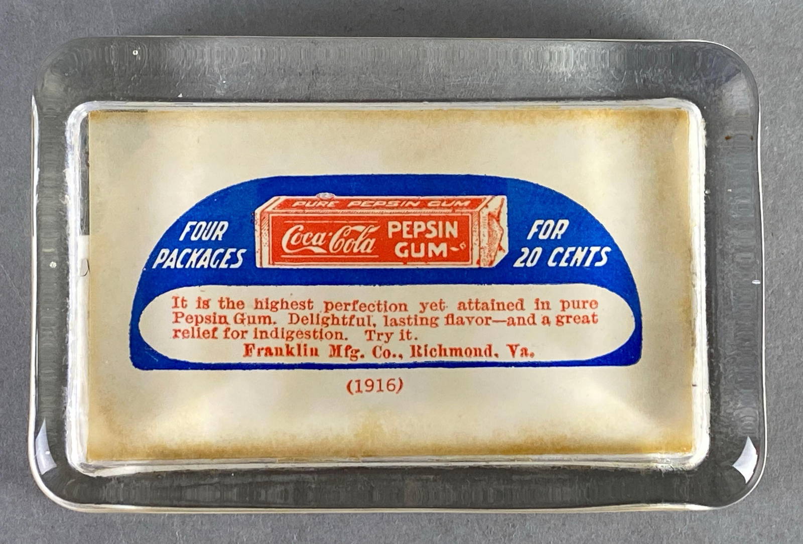1916 Coca-cola Pepsin Gum Wrapper Paper Weight Auction