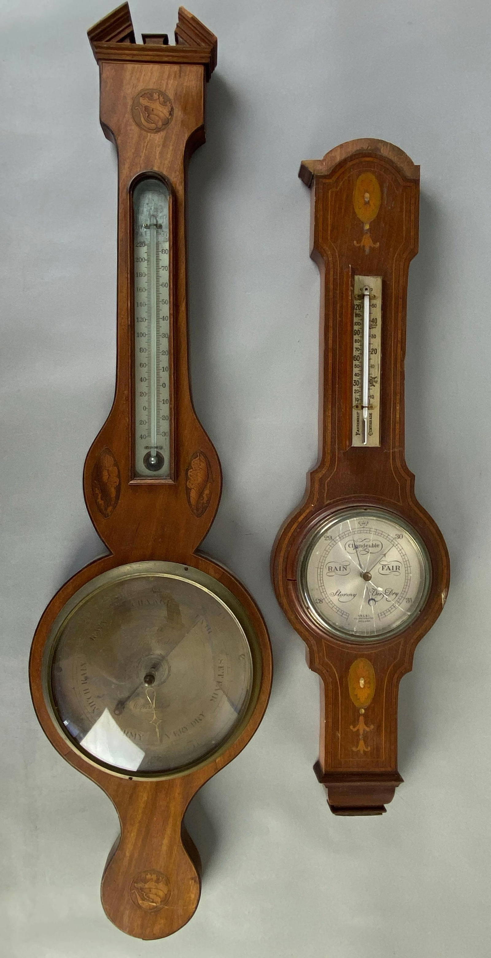 Group Of 2 Antique Wall Wood Barometers Auction
