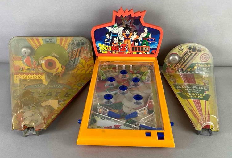 Group Of 3 Toy Tabletop Pinball And Shooting Range Machines