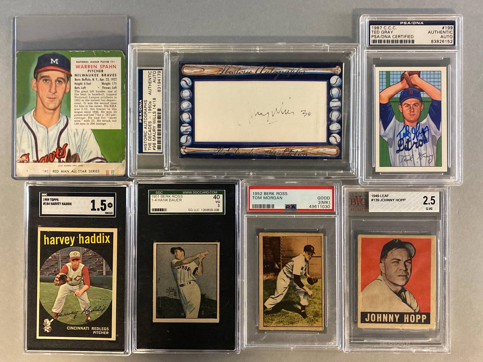 4 - 1940s - 50s Graded Baseball Cards + 1954 Red Man Warren Spahn And 2 ...
