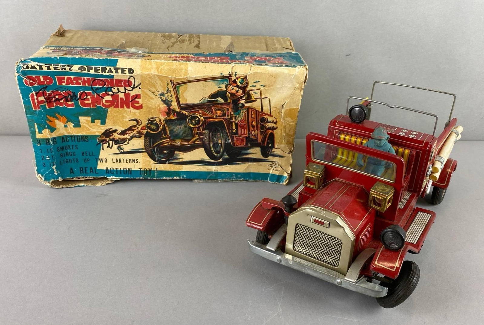 S.h. Battery Operated Tin Litho Old Fashioned Fire Engine Toy - May 31 ...