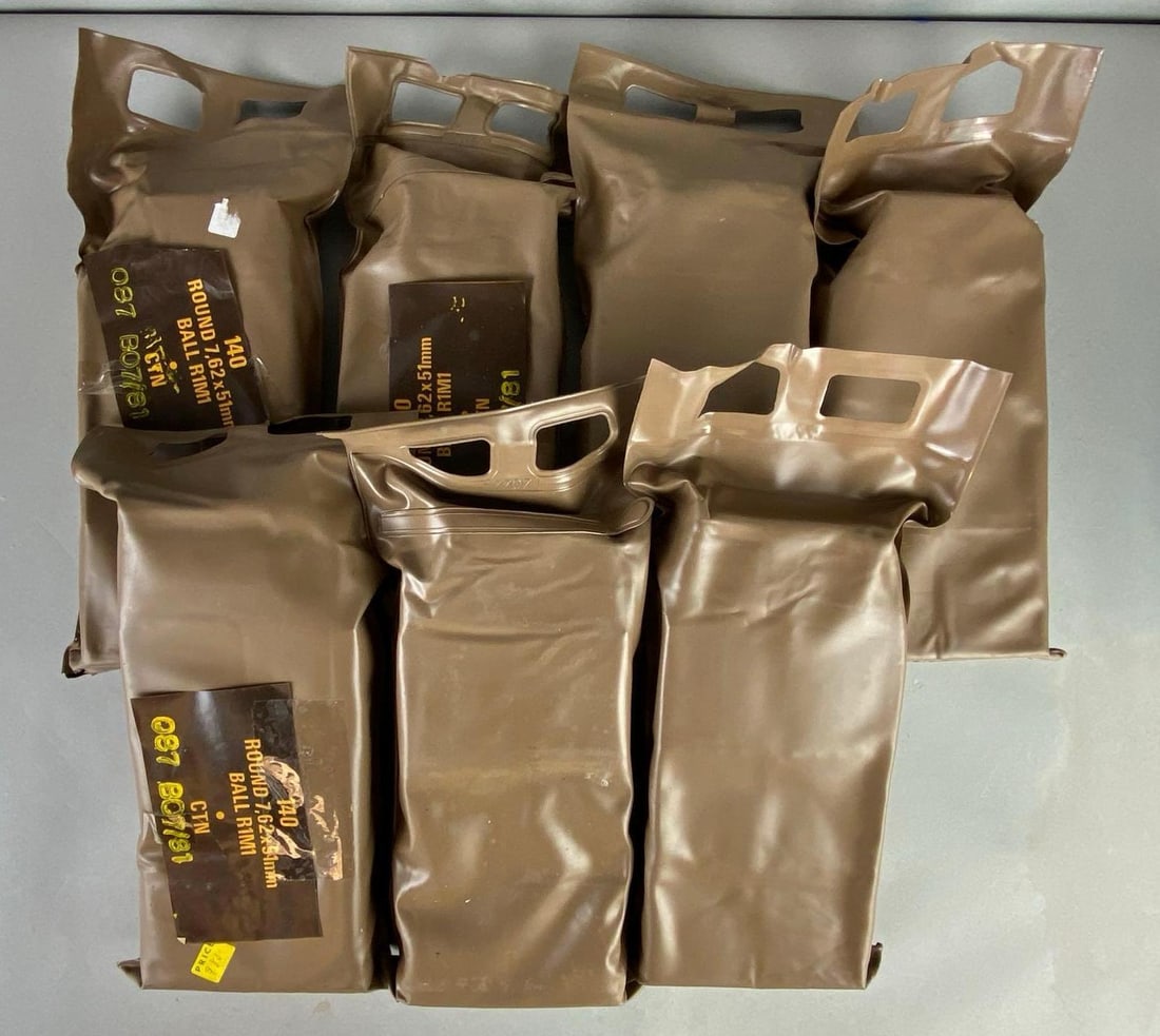 Group Of 7 Rain-proof Battle Packs Each Containing 140 Rounds Of .308 ...