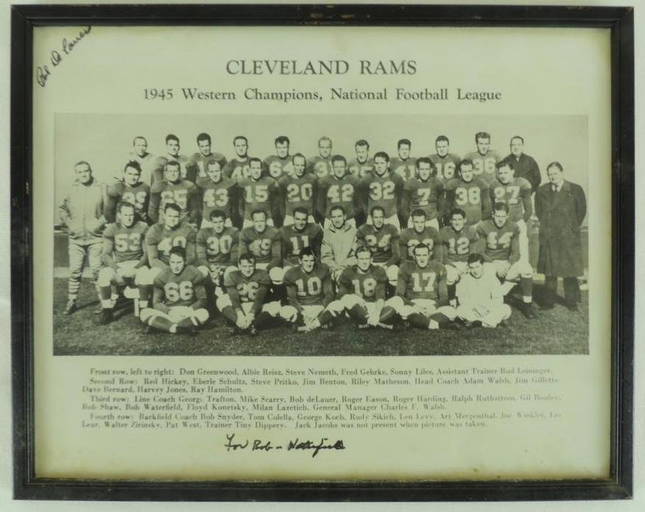 1945 Cleveland Rams Nfl Champions Framed Team Photo For