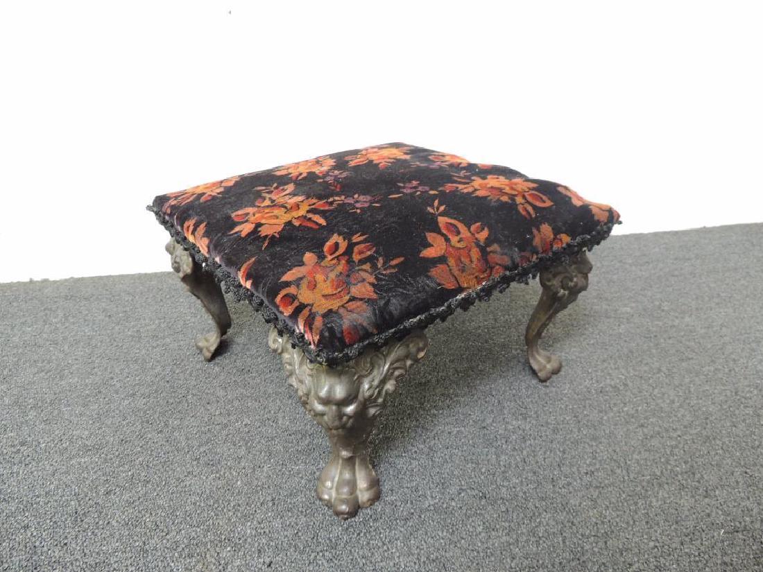 Antique Foot Stool With Cast Iron Lions Head Feet