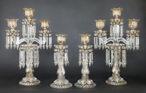 19th C. Pair of Baccarat Candelabras & Candle Sticks 19th C. Pair of Baccarat Candelabras & Candle Sticks