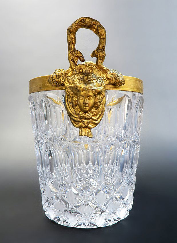 French Heavy Baccarat Crystal & Bronze Ice Bucket