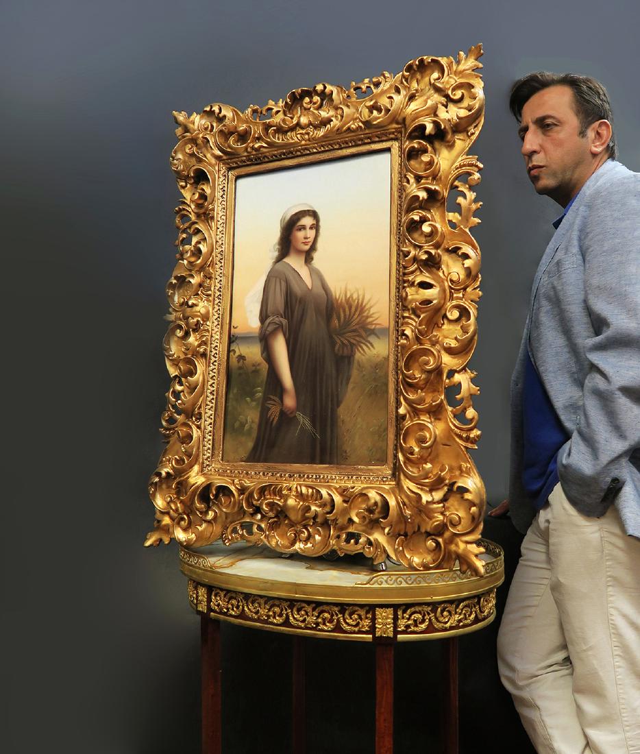 Monumental Framed KPM Plaque of "Ruth in the cornfield"