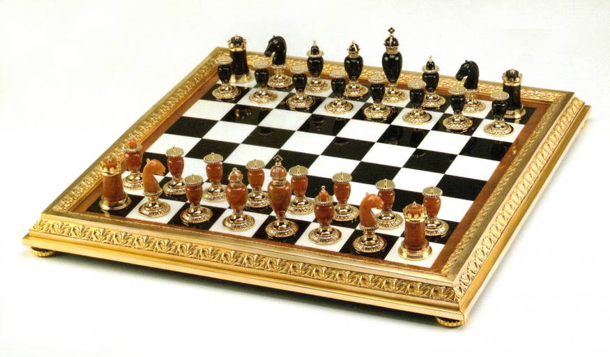 Faberge Imperial Onyx, Agate & Calcite Chess Set