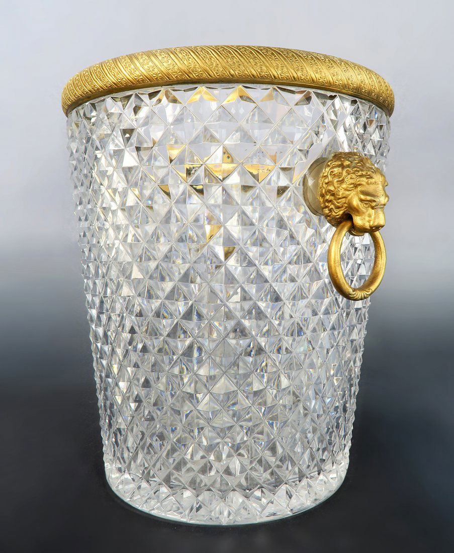Large Baccarat Crystal & Bronze Ice Bucket, 19th C.