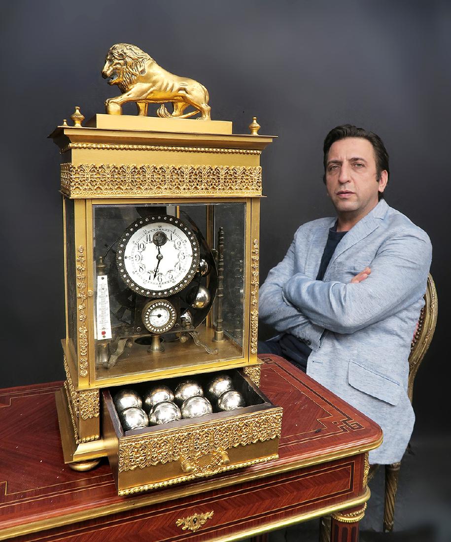 Large French Gilt Bronze Mechanical Falling Ball Clock