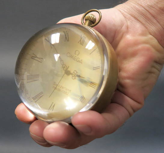 20th C. Omega Crystal Ball Manual Desk Clock