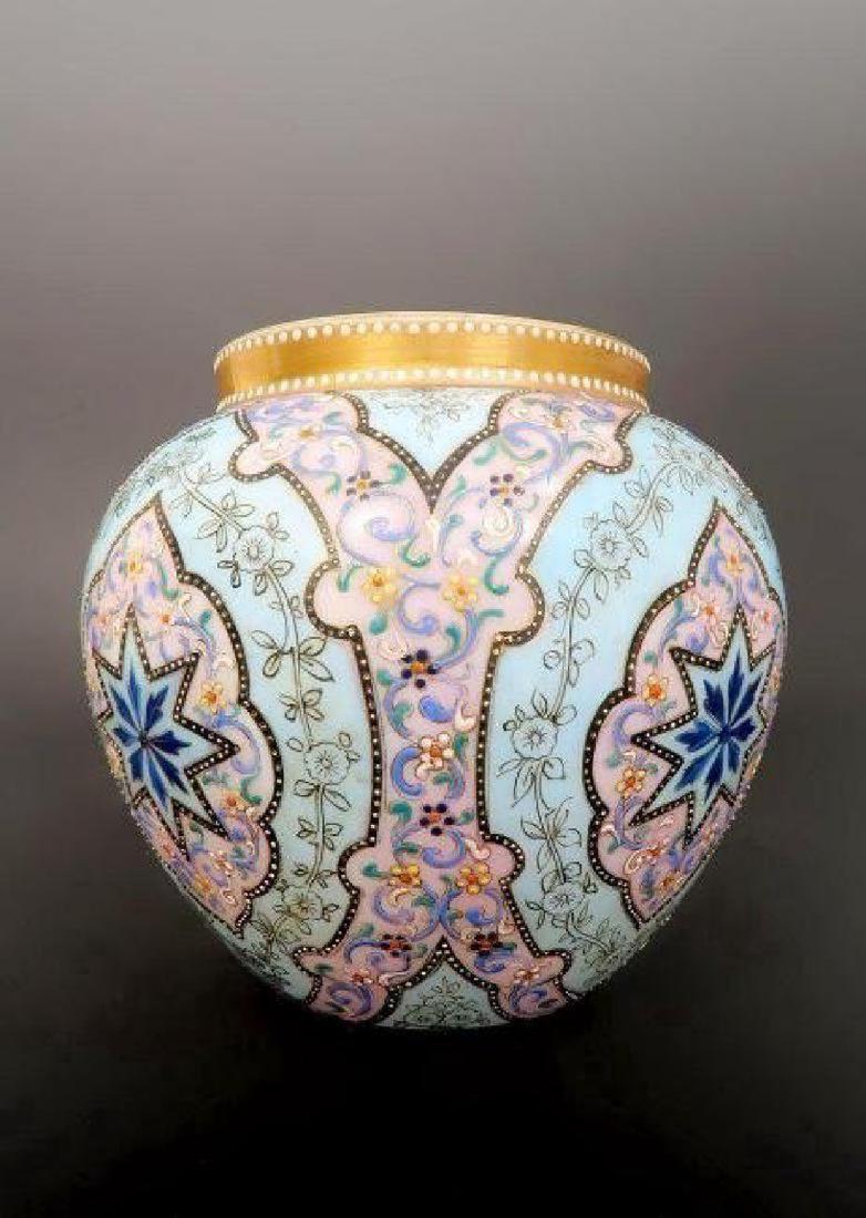 Enameled Persian Pattern Moser Art Glass Vase