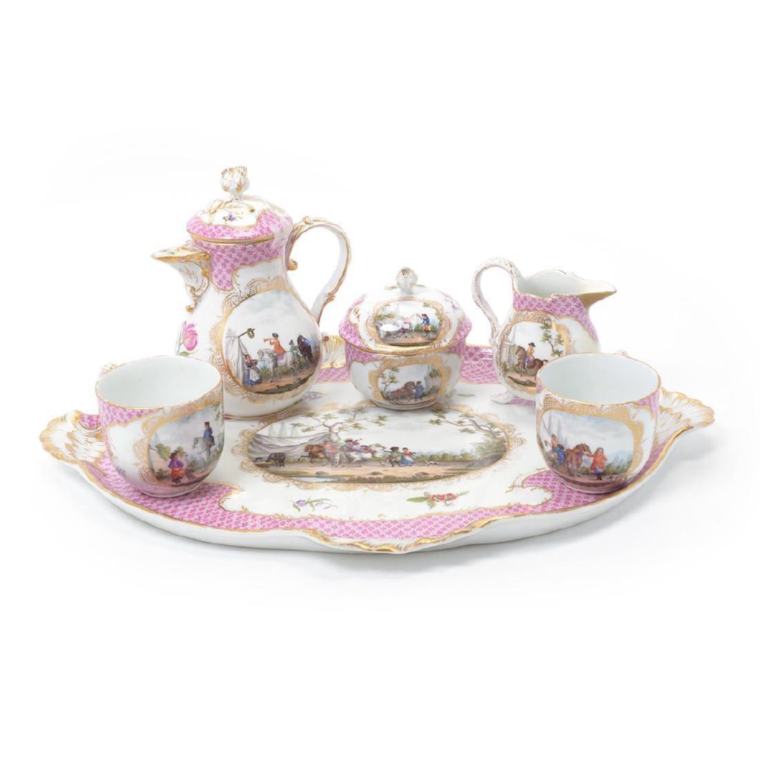 Rare 18th C. Meissen Porcelain Tea Service/Tray (6 Pcs)