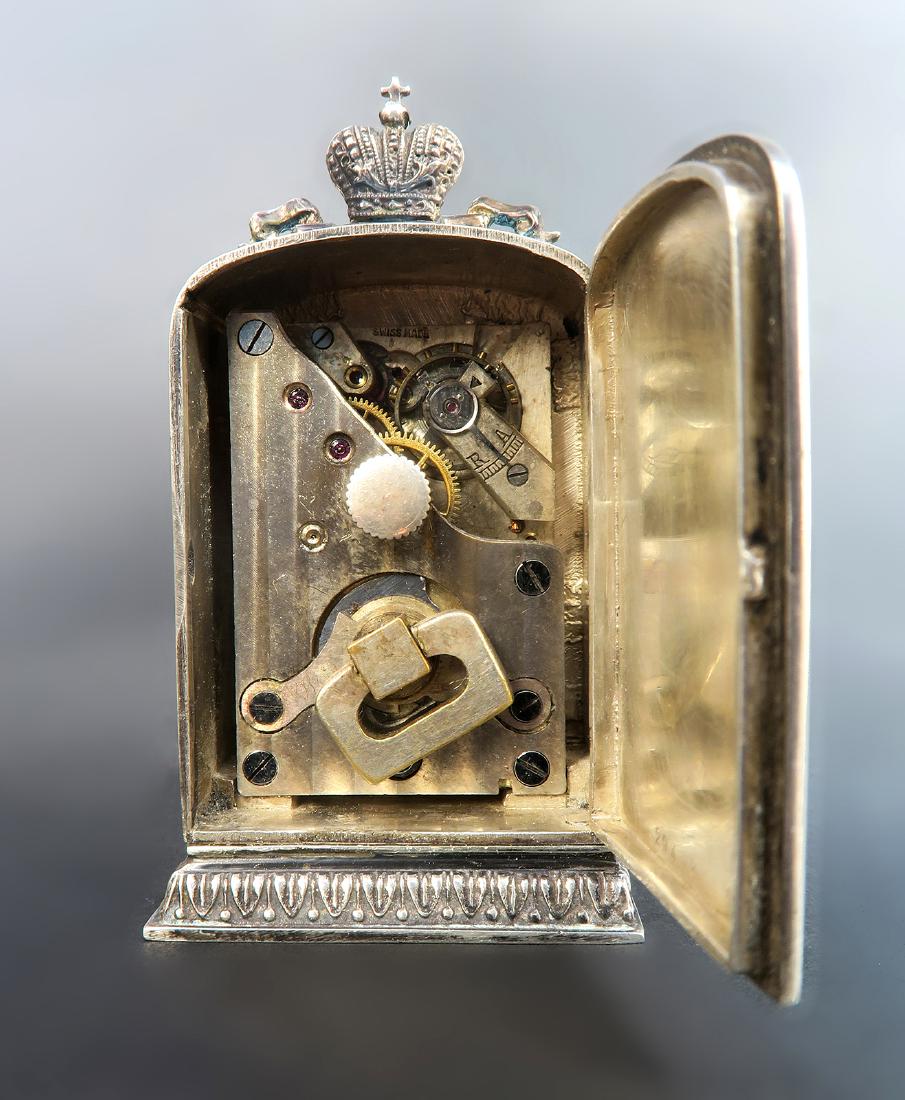 Authentic Russian Faberge Silver Jeweled Enamel Clock