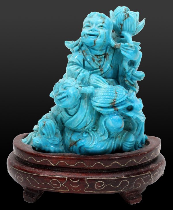 Chinese Carved Turquoise Figure Group