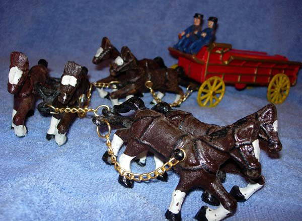 Cast Iron Red Wagon With Six Horse Hitch