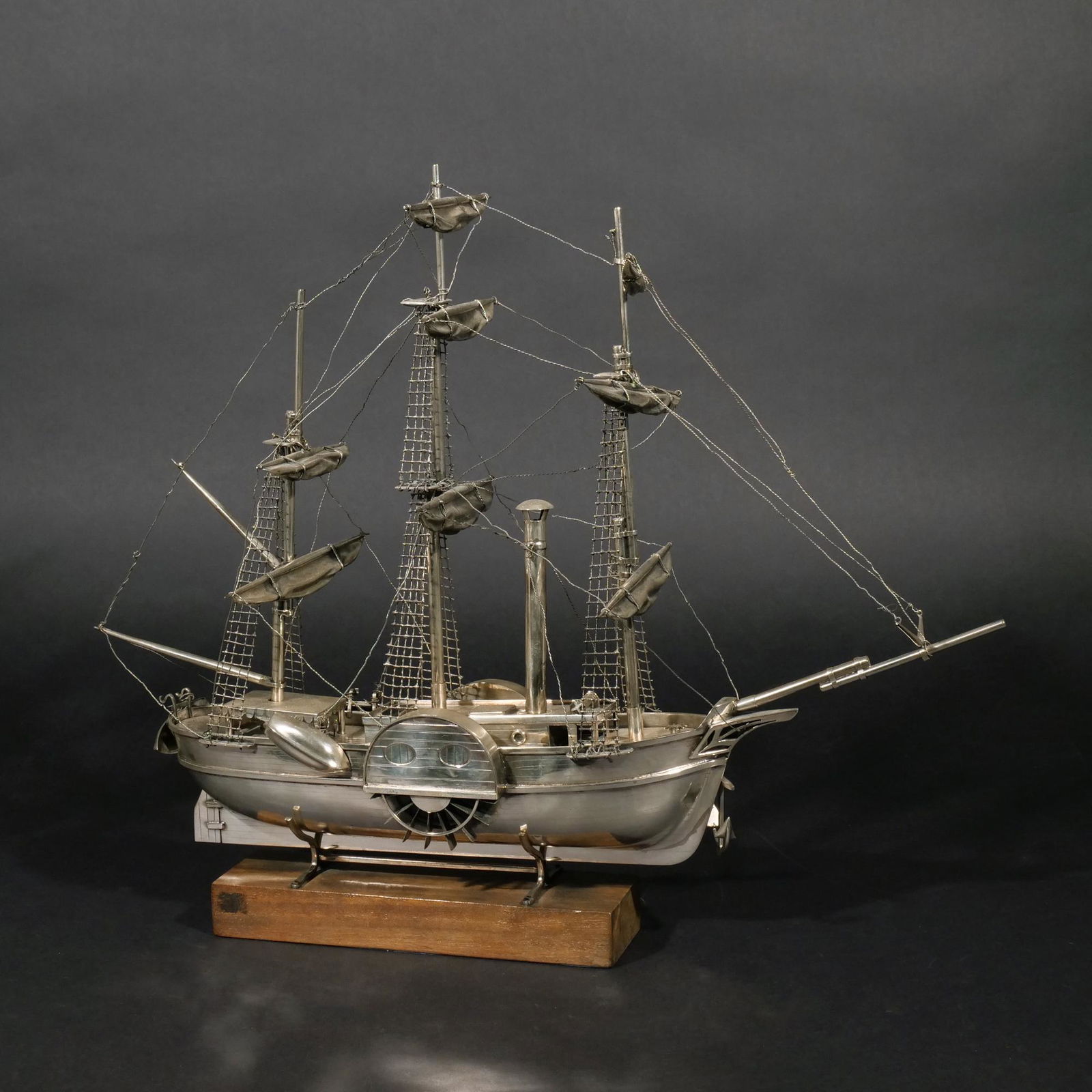 Silverplate Ship Model Of A Sidewheeler