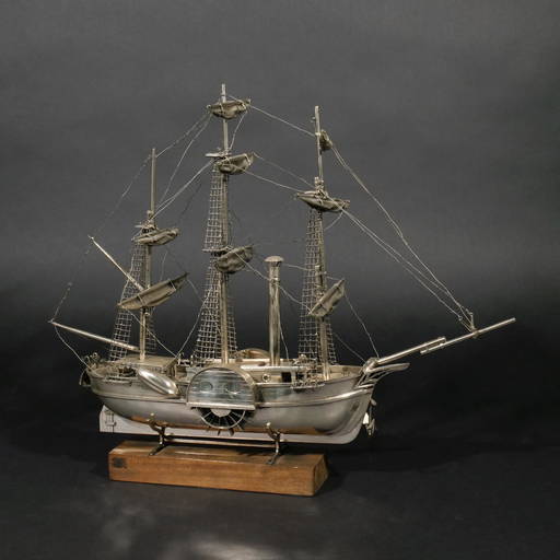 Silverplate Ship Model Of A Sidewheeler