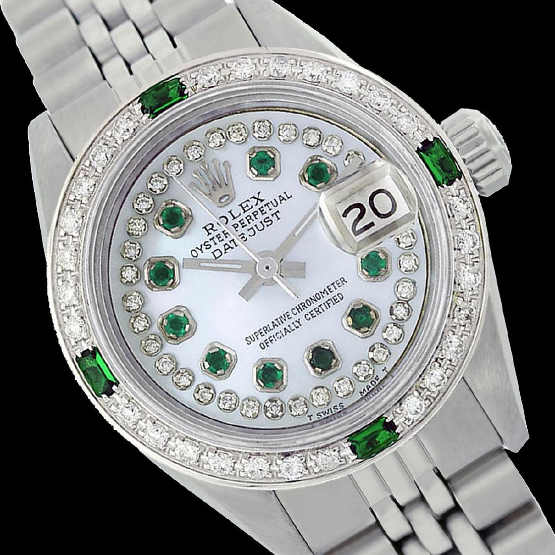 Rolex Ladies Stainless Steel, Diam/Emerald Dial