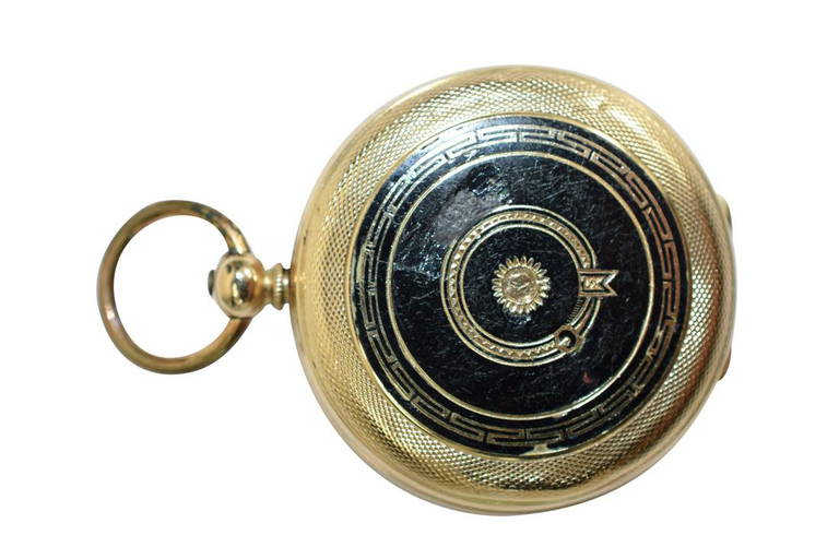 18k Gold Jacques Roulet Locle Niello Pocket Watch