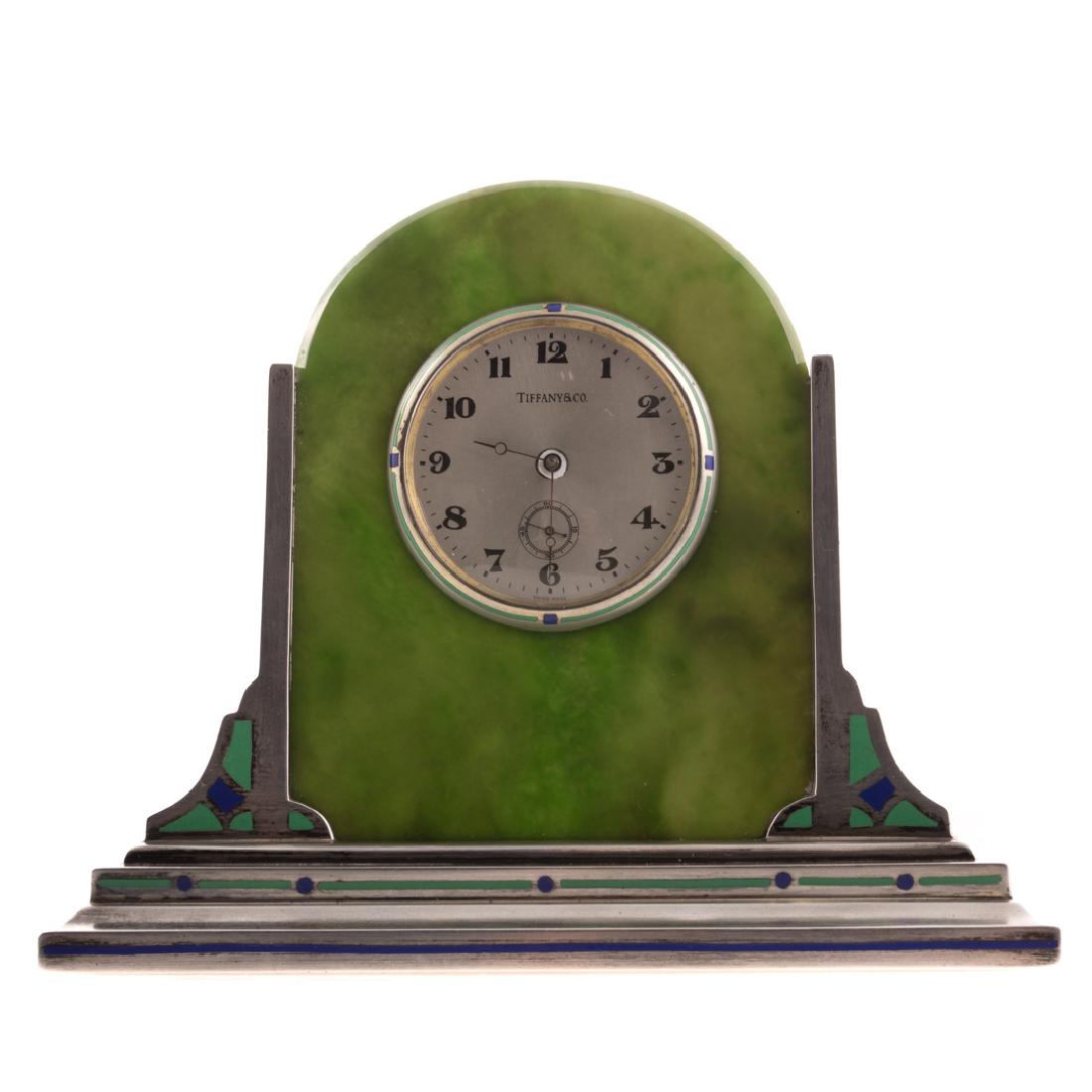 A Tiffany & Co Art Deco Jade & Enamel Clock