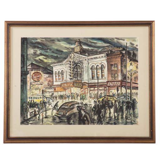 Aaron Sopher. Gayety Burlesk, Watercolor On Paper