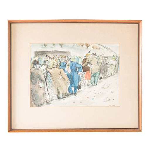 Aaron Sopher. At The Track, Ink And Watercolor