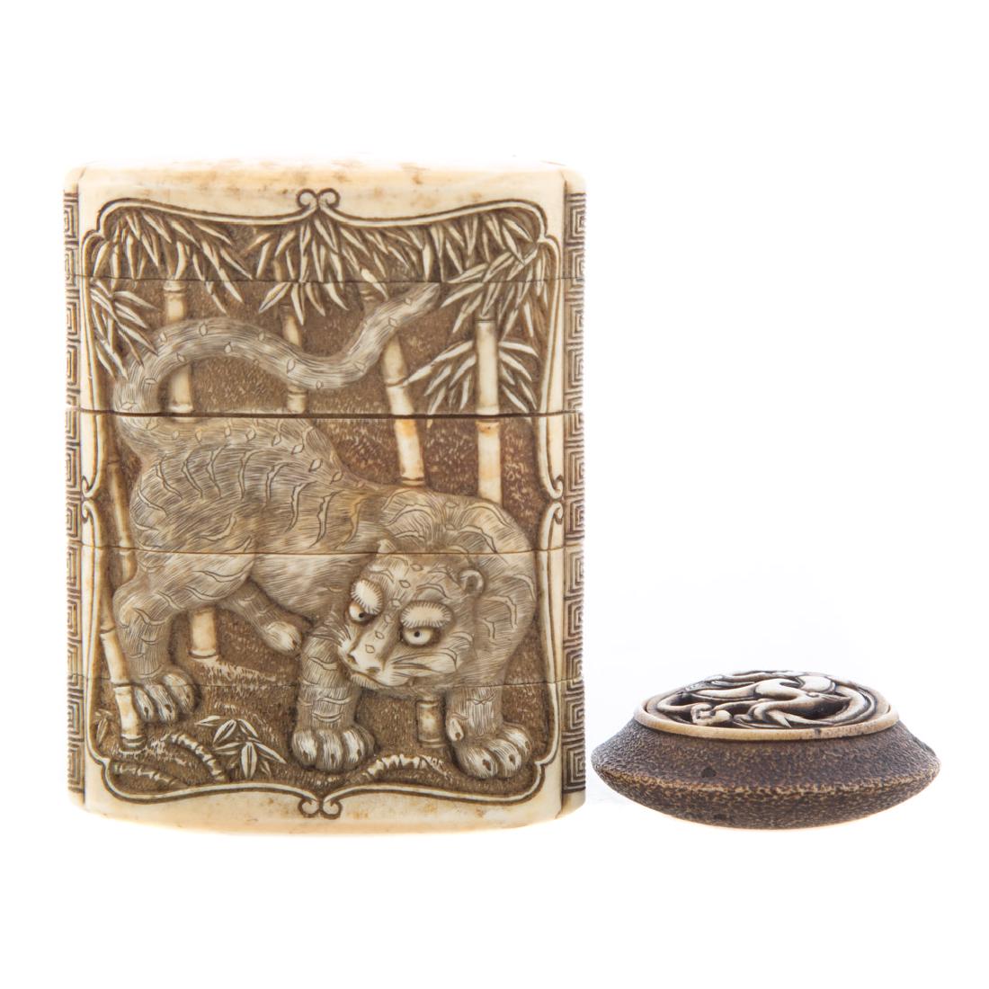 Japanese carved bone inro and netsuke