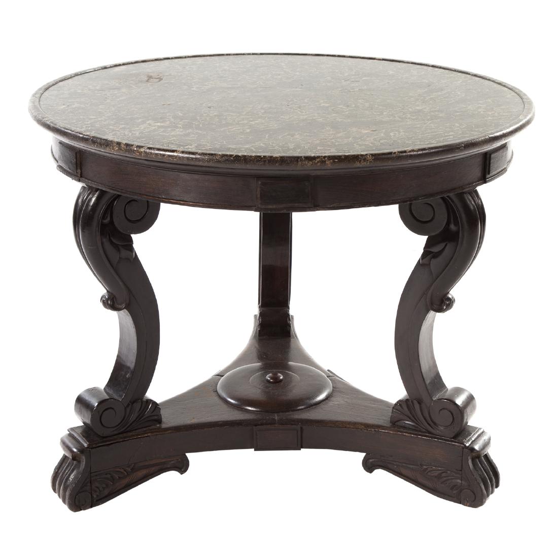 Anglo-Indian carved ebony marble top center table